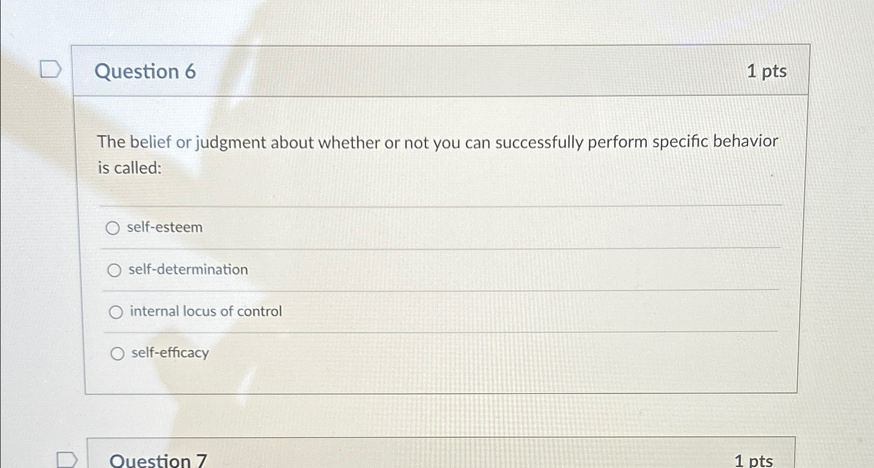 Solved Question 61ptsThe belief or judgment about whether or | Chegg.com