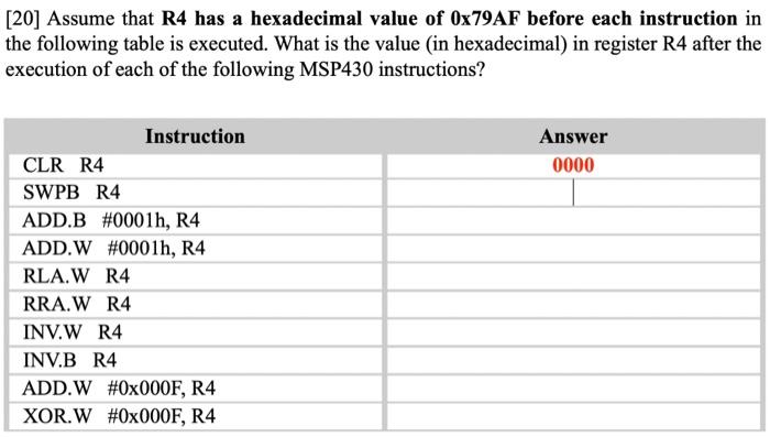 Solved [20] Assume that R4 has a hexadecimal value of 0×79AF | Chegg.com