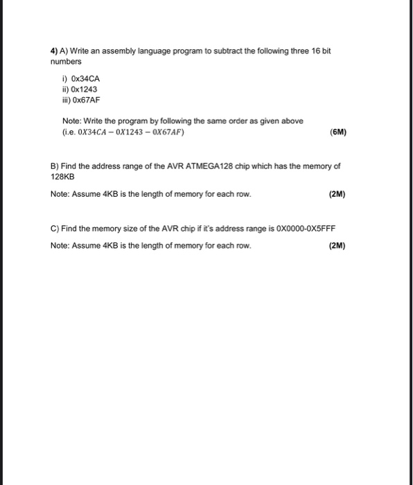 4) A) Write an assembly language program to subtract | Chegg.com