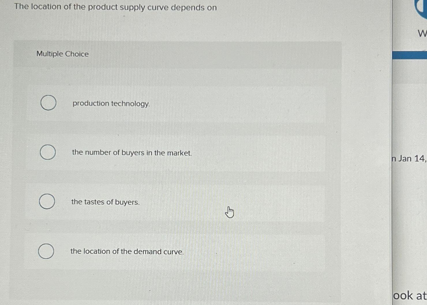 Solved The location of the product supply curve depends | Chegg.com