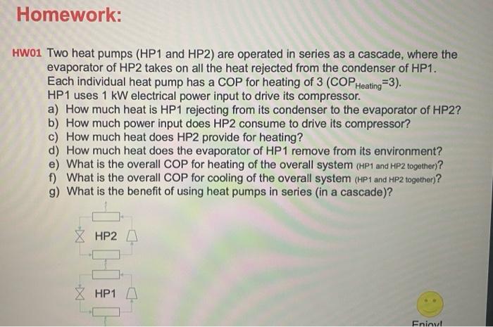 Solved Homework: HW01 Two heat pumps (HP1 and HP2) are | Chegg.com