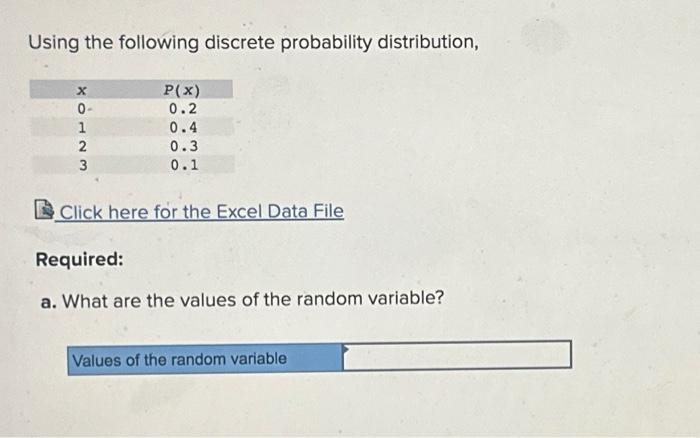 Solved Using the following discrete probability | Chegg.com