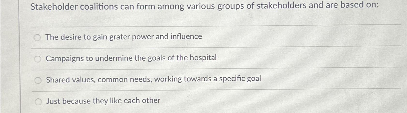 Solved Stakeholder coalitions can form among various groups | Chegg.com