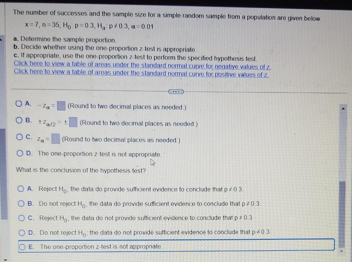 Solved The number of successes and the sample size for a | Chegg.com