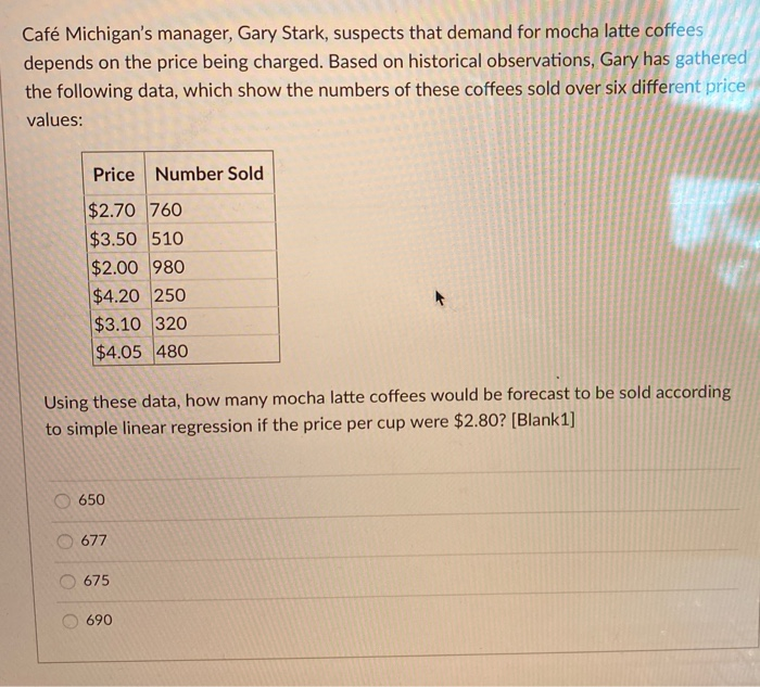 Solved Café Michigan's manager, Gary Stark, suspects that | Chegg.com