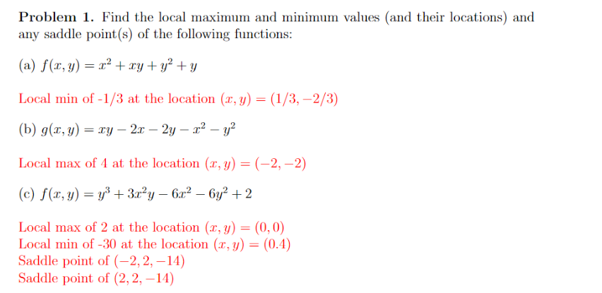 Solved Problem 1. ﻿Find the local maximum and minimum values | Chegg.com
