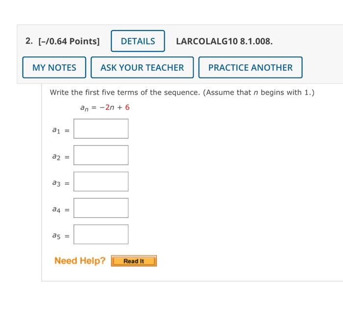 Solved 2. [-70.64 Points] DETAILS LARCOLALG10 8.1.008. MY | Chegg.com