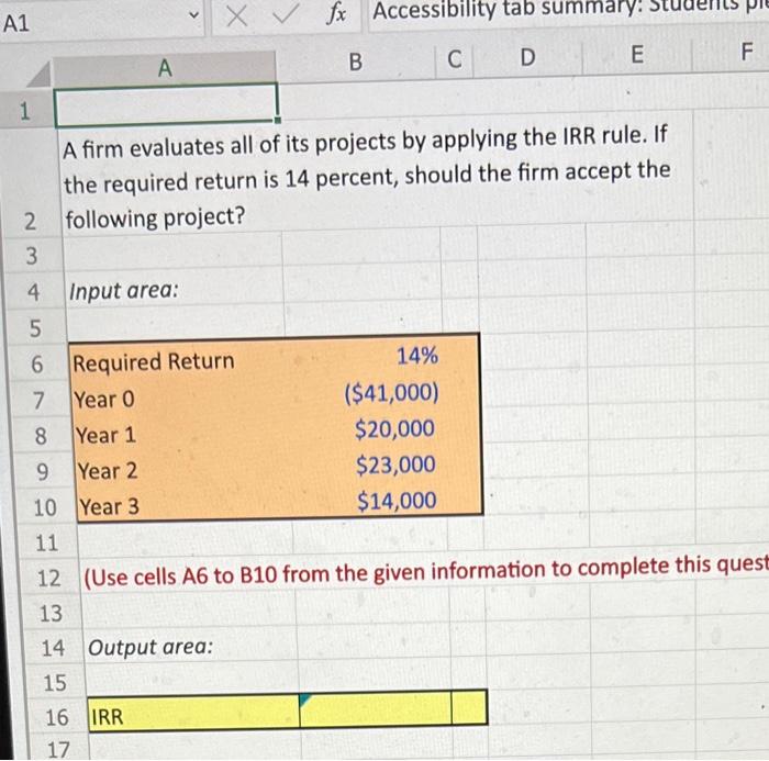 Solved 12 (Use cells A6 to B10 from the given information to | Chegg.com