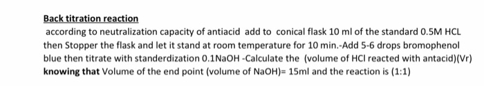 Solved Back titration reaction according to neutralization | Chegg.com