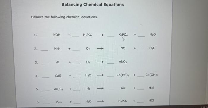 Solved Balancing Chemical Equations Balance the following | Chegg.com