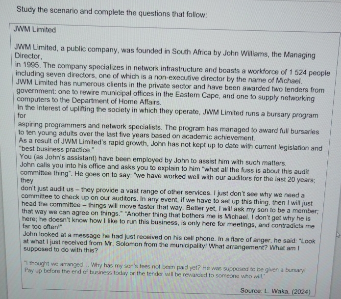 Solved Study the scenario and complete the questions that | Chegg.com