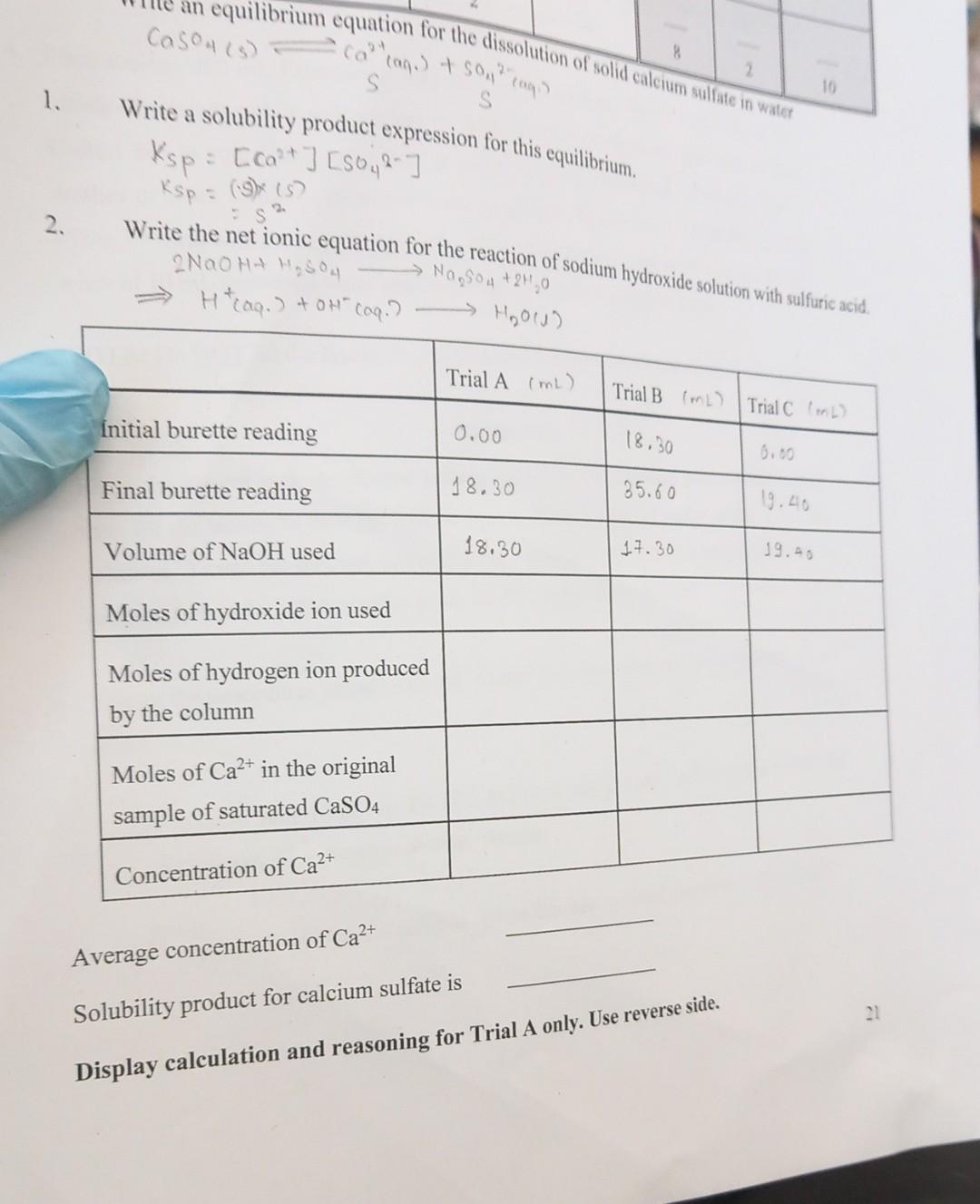 Solved CaSCa4(5)⇌Ca2+(an2)+SO42−tog)of solid calcium sulfate | Chegg.com