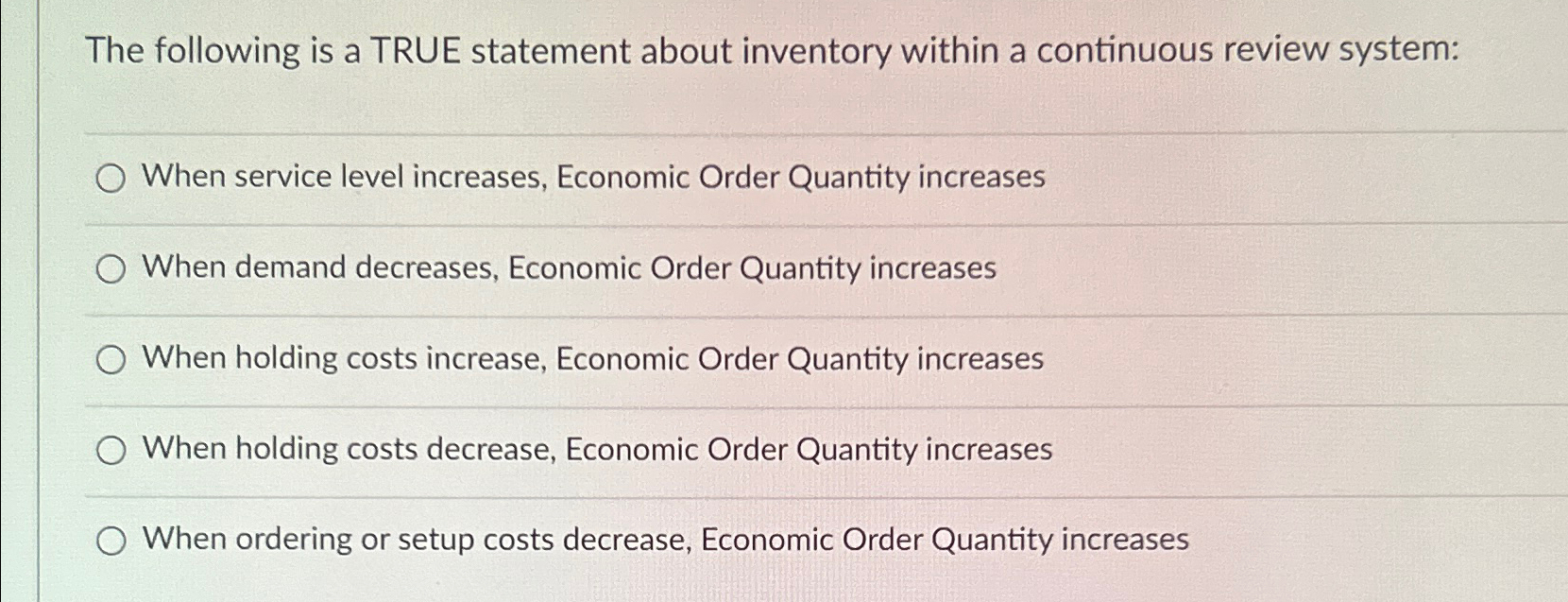 Solved The following is a TRUE statement about inventory | Chegg.com