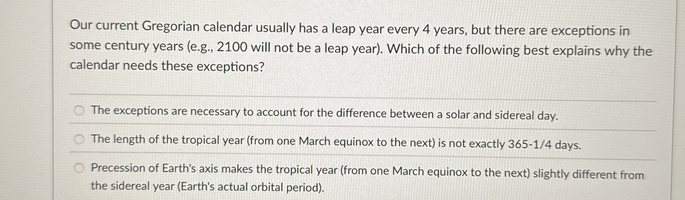 Solved Our current Gregorian calendar usually has a leap | Chegg.com