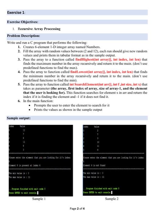 Solved Exercise 1: Exercise Objectives: 1. Recursive Array | Chegg.com