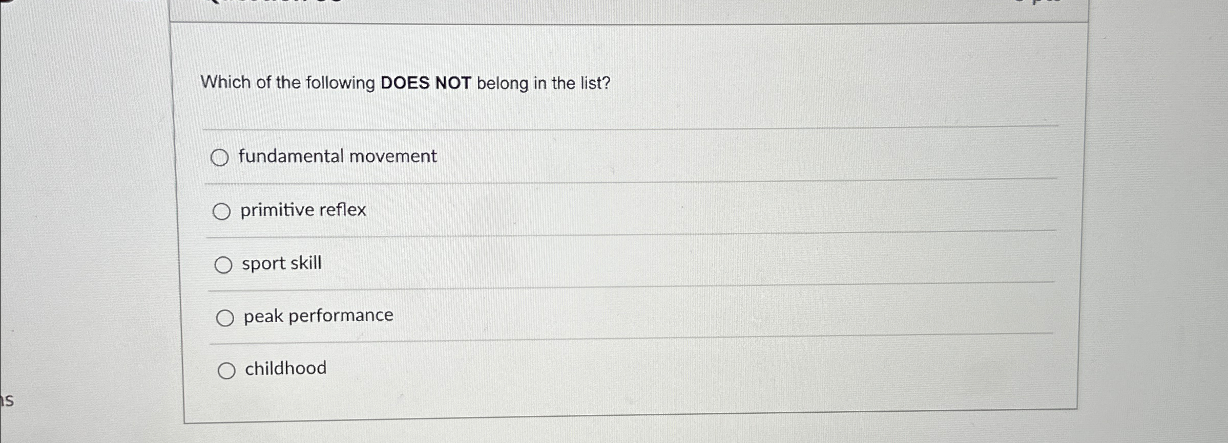 Solved Which of the following DOES NOT belong in the | Chegg.com