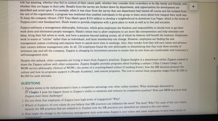 Solved MANAGING PEOPLE Zappos Faces Competitive Challenges | Chegg.com