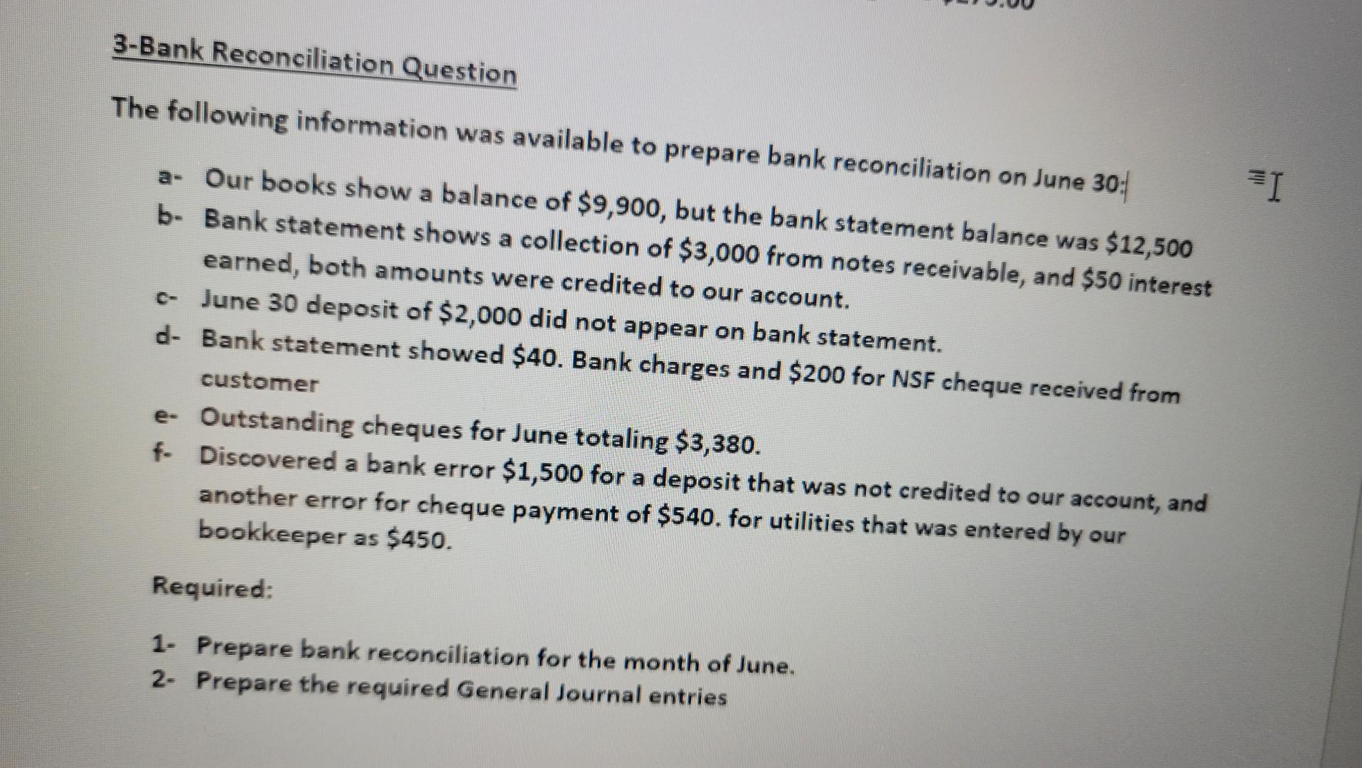 Solved 3-Bank Reconciliation QuestionThe following | Chegg.com