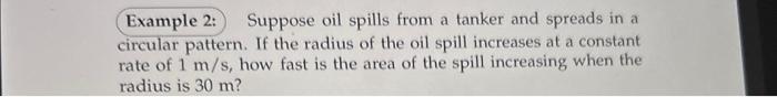 Solved Example 2: Suppose oil spills from a tanker and | Chegg.com
