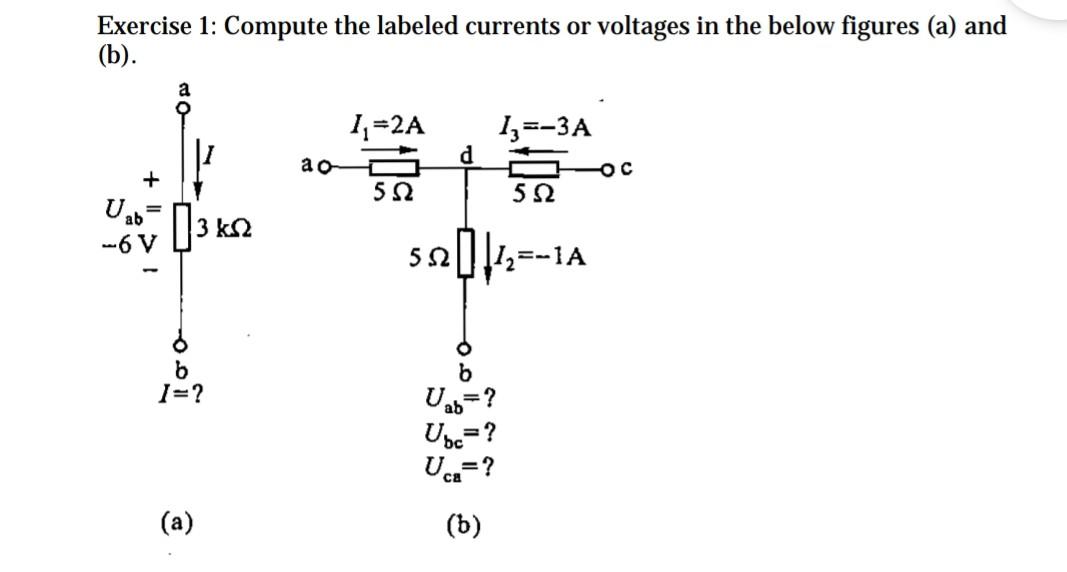Solved Exercise 1: Compute the labeled currents or voltages | Chegg.com