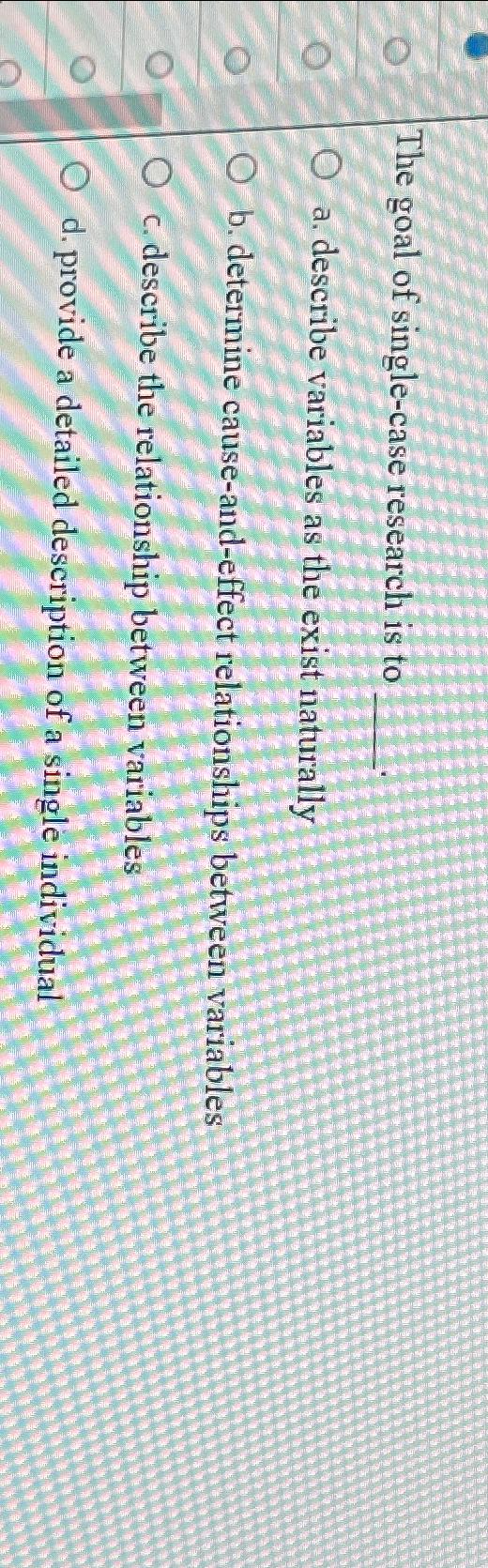 Solved The goal of single-case research is toa. ﻿describe | Chegg.com