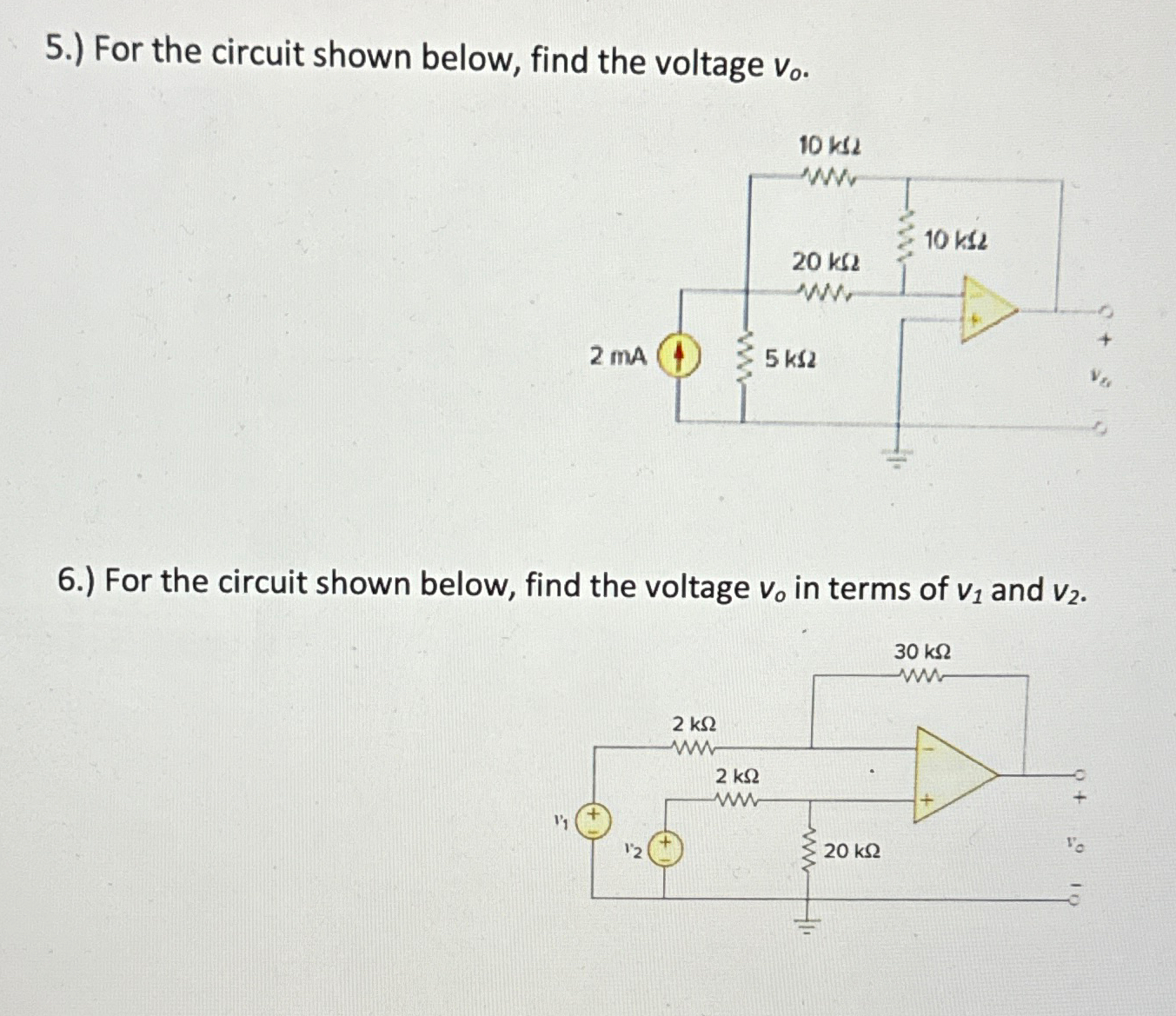 Solved 5.) ﻿For the circuit shown below, find the voltage | Chegg.com