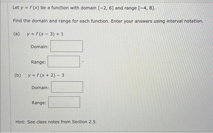 Solved Let y=f(x) be a function with domain [−2,6] and range | Chegg.com
