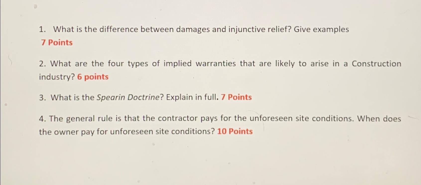 Solved What is the difference between damages and injunctive | Chegg.com
