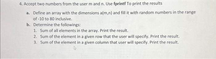 Solved 4. Accept two numbers from the user m and n. Use | Chegg.com