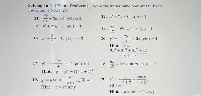 Solved Solving Initial Value Problems. Solve the initial | Chegg.com