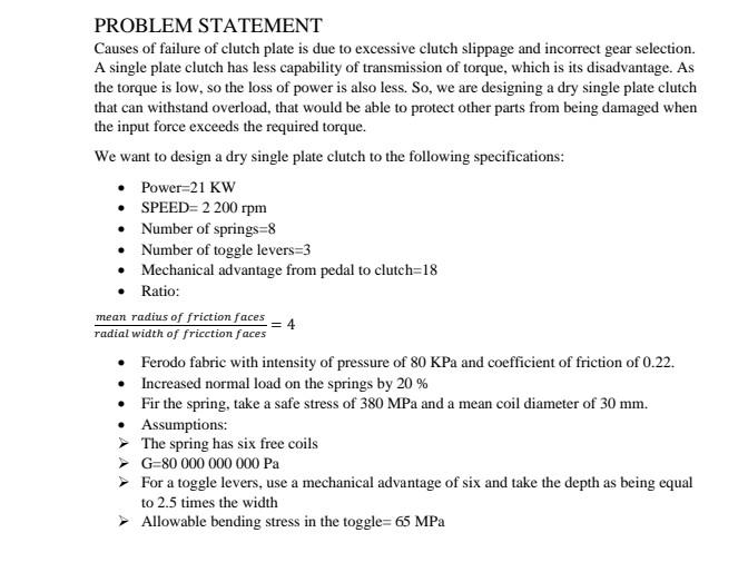 Solved PROBLEM STATEMENT Causes of failure of clutch plate | Chegg.com
