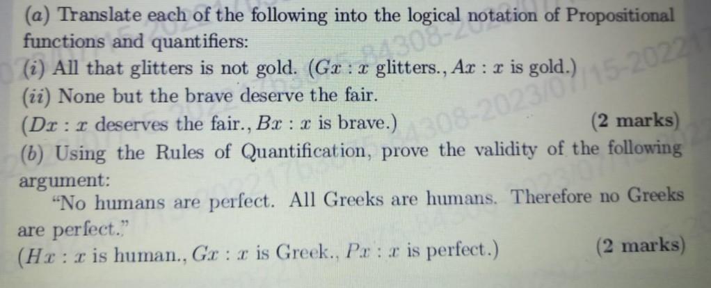 Solved (a) Translate each of the following into the logical | Chegg.com