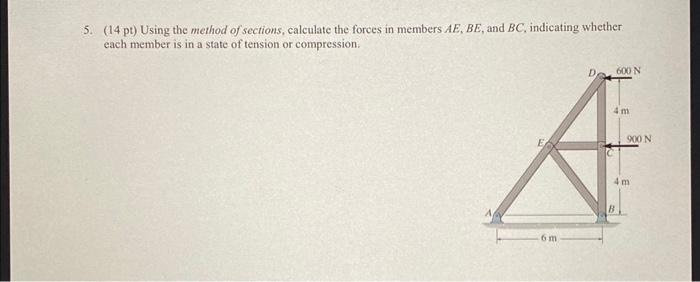 Solved 5. (14 pt) Using the method of sections, calculate | Chegg.com