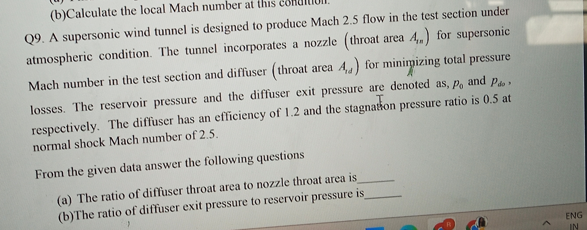 Solved (b)Calculate the local Mach number at this | Chegg.com