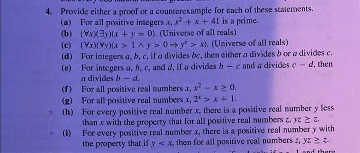 Solved 4. Provide either a proof or a counterexample for | Chegg.com