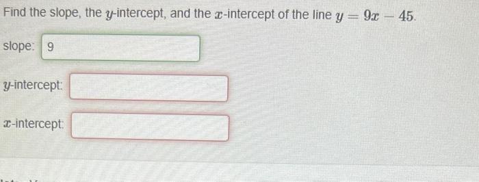 Solved Find the slope, the y-intercept, and the x-intercept | Chegg.com