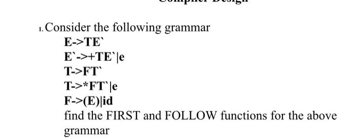 Solved 1. Consider the following grammar E->TE‘ E’->+TE | Chegg.com
