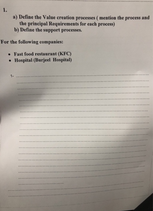 Solved a) Define the Value creation processes ( mention the | Chegg.com