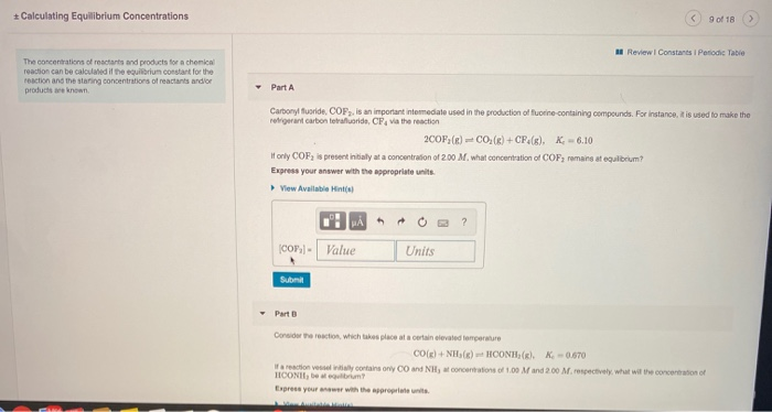 Solved Calculating Equilibrium Concentrations 90f 18 Review | Chegg.com