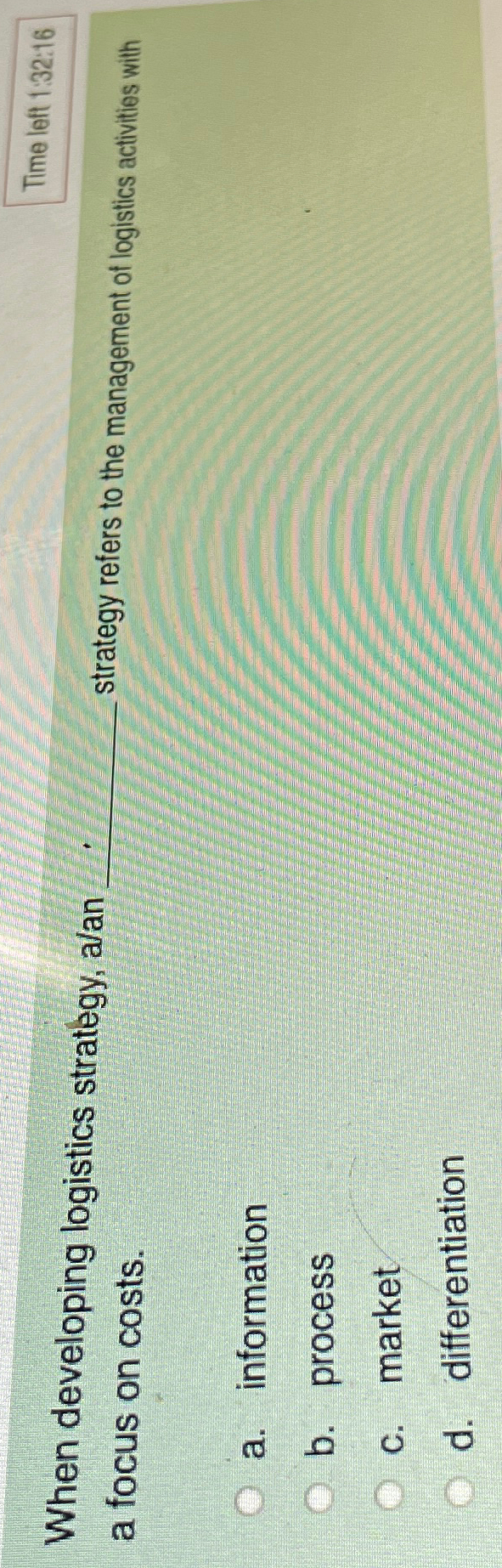 Solved When developing logistics strategy, a/an a focus on | Chegg.com