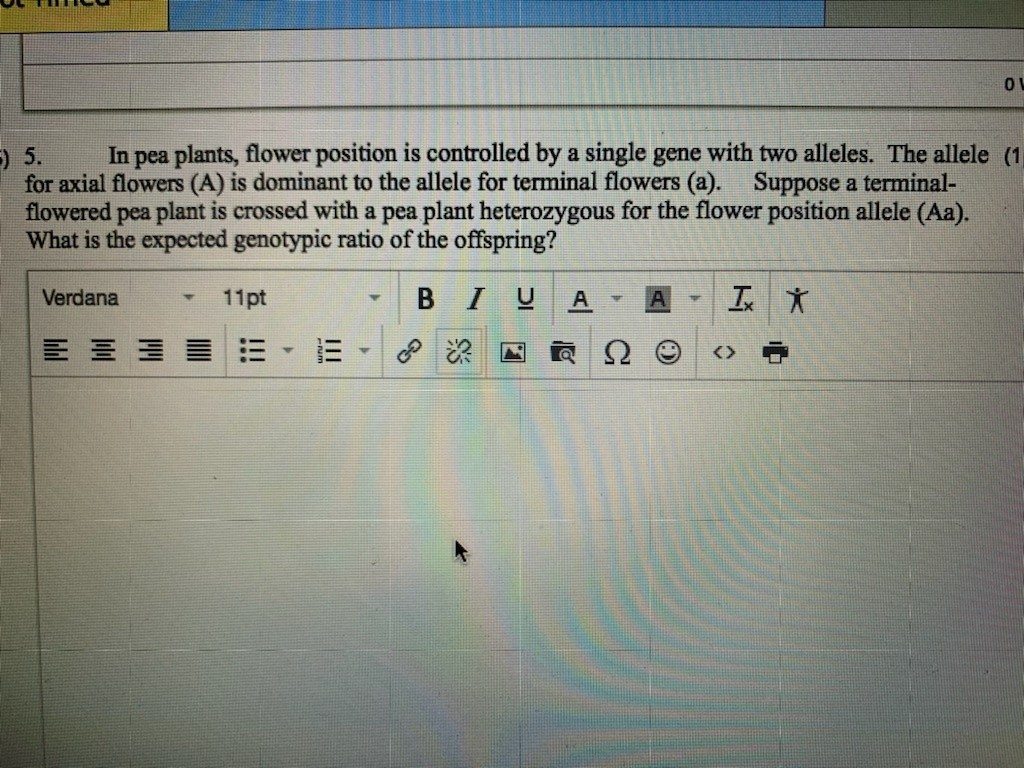 Solved 01 5) 5. In pea plants, flower position is controlled | Chegg.com