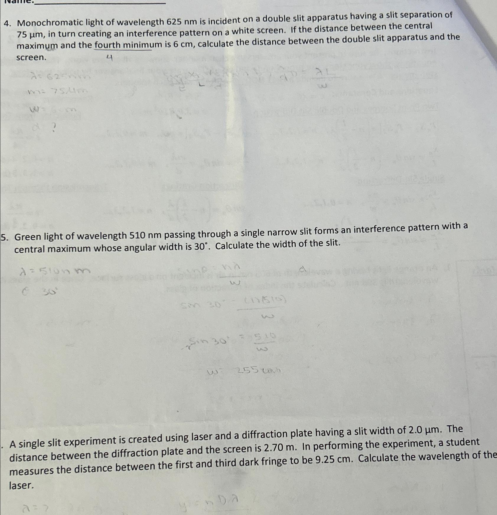 Solved Monochromatic light of wavelength 625nm ﻿is incident | Chegg.com
