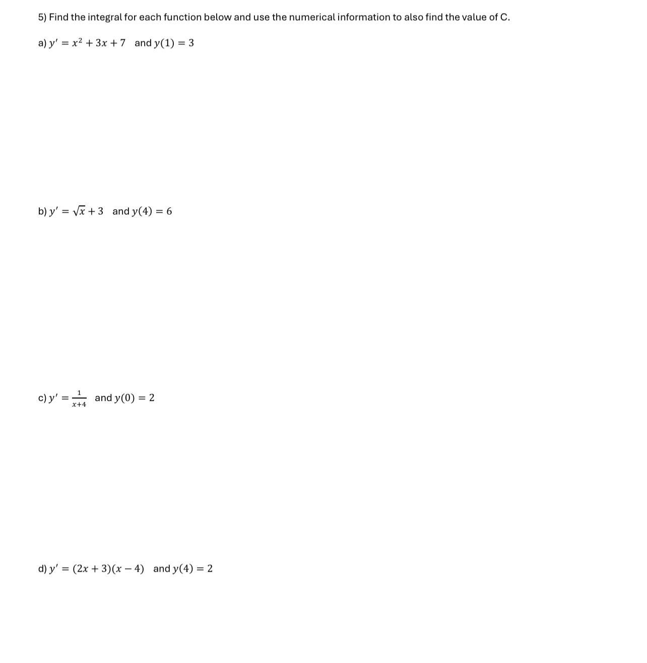 Solved Find the integral for each function below and use the | Chegg.com