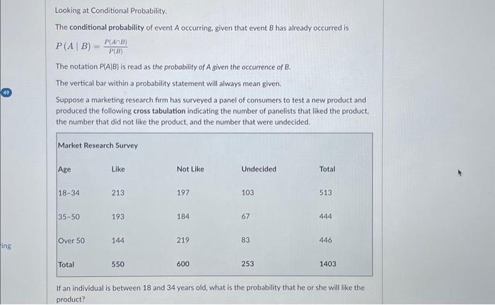 Solved Looking at Conditional Probability. The conditional | Chegg.com