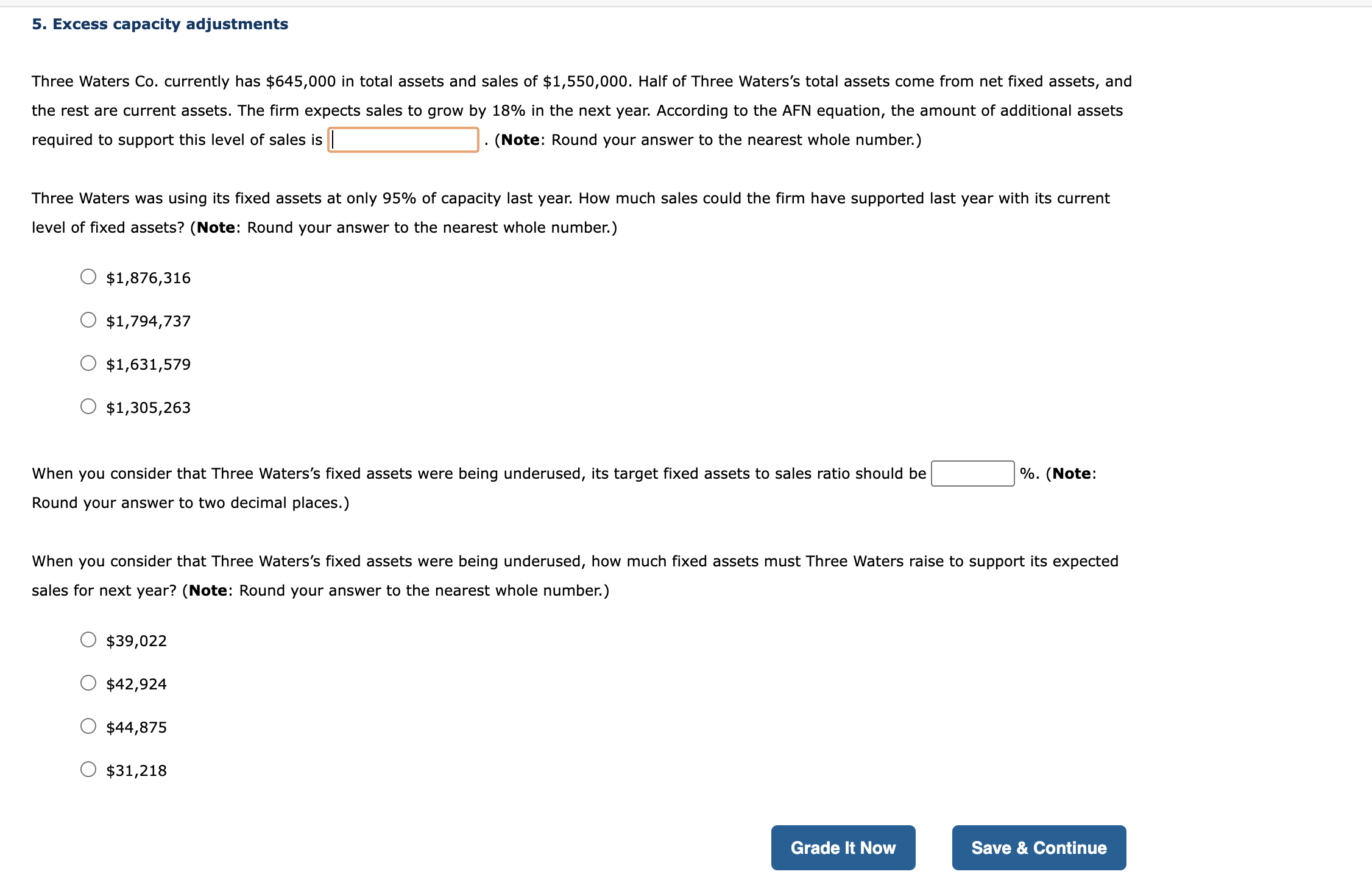 Solved Excess capacity adjustmentsThree Waters Co. | Chegg.com