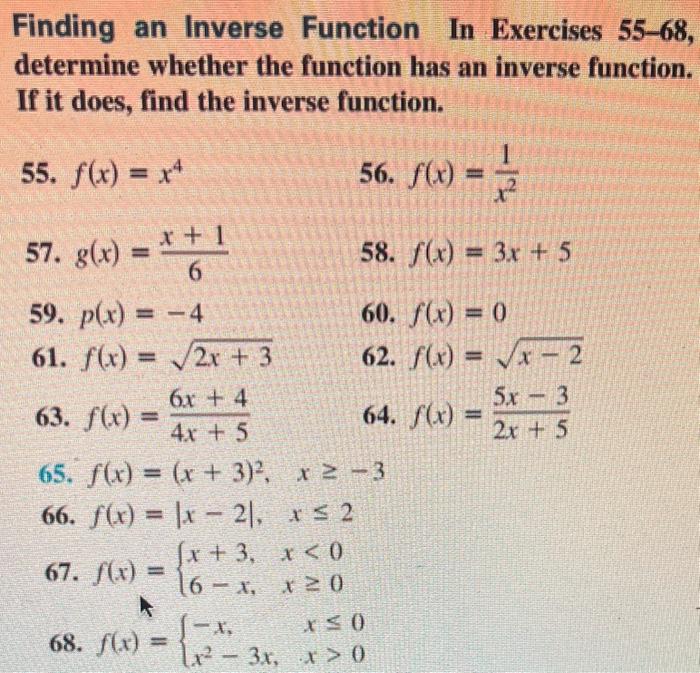 Solved Finding an Inverse Function In Exercises 55-68, | Chegg.com