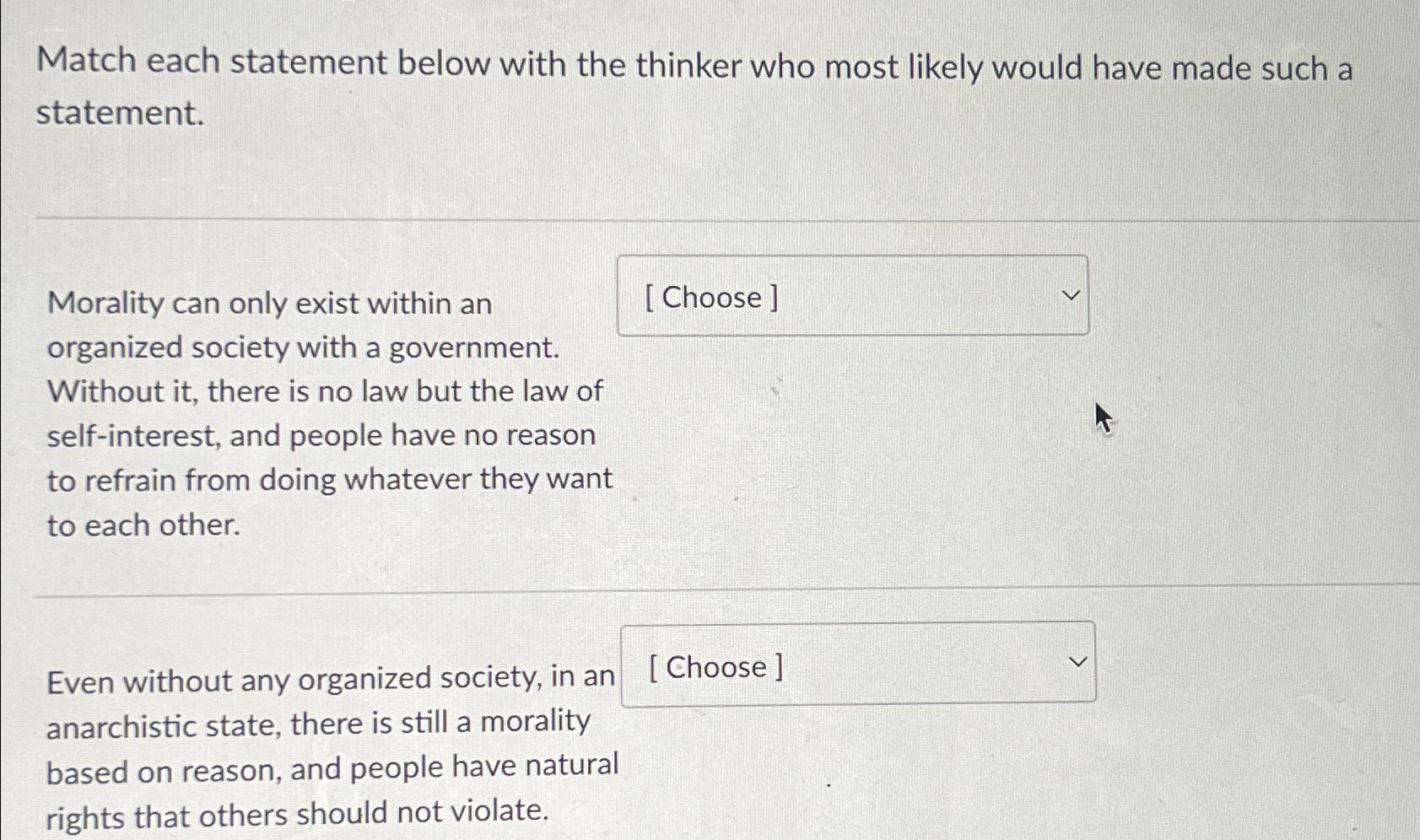Solved Match each statement below with the thinker who most | Chegg.com