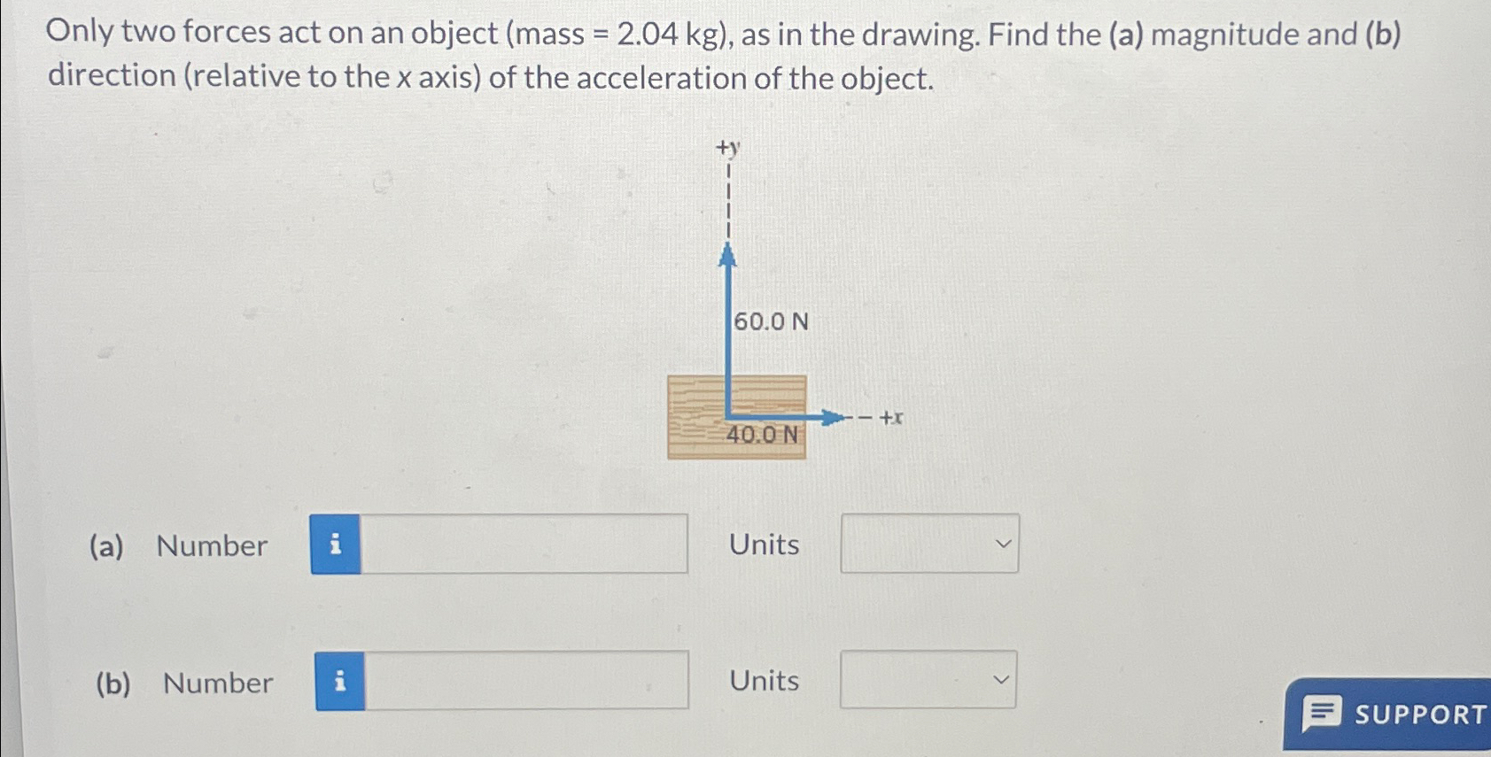 Solved Only two forces act on an object (mass =2.04kg ), ﻿as | Chegg.com