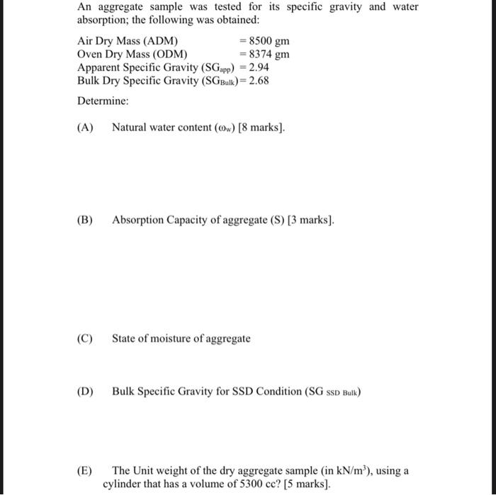 Solved An aggregate sample was tested for its specific | Chegg.com