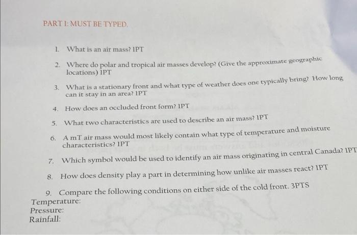 Solved 1. What is an air mass? IPT 2. Where do polar and | Chegg.com